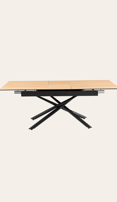 TELA Modern Extendable Dining Table – Natural Wood Look, Black Metal ...